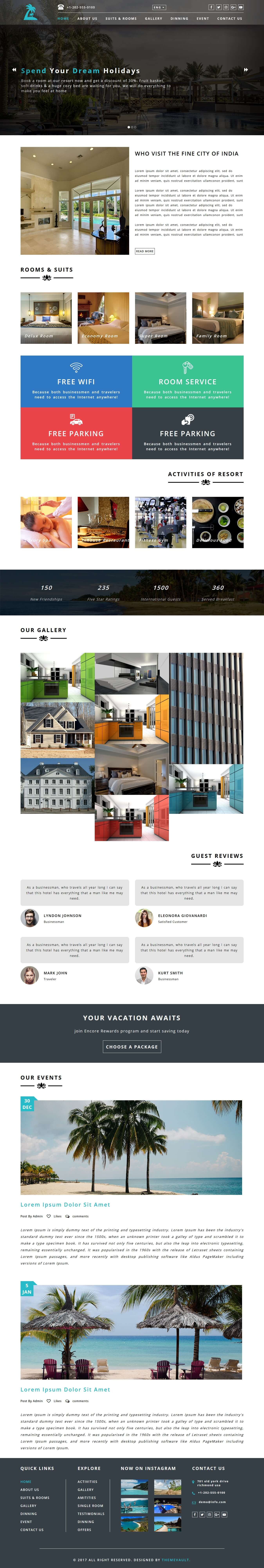 Resortono – Responsive hotel and resort website template | ThemeVault